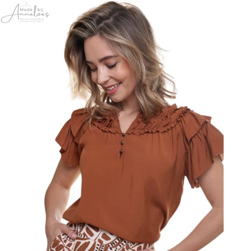 Elvira Blouse 25-002 uni rouches Bronzed - Mode bij Anneloes